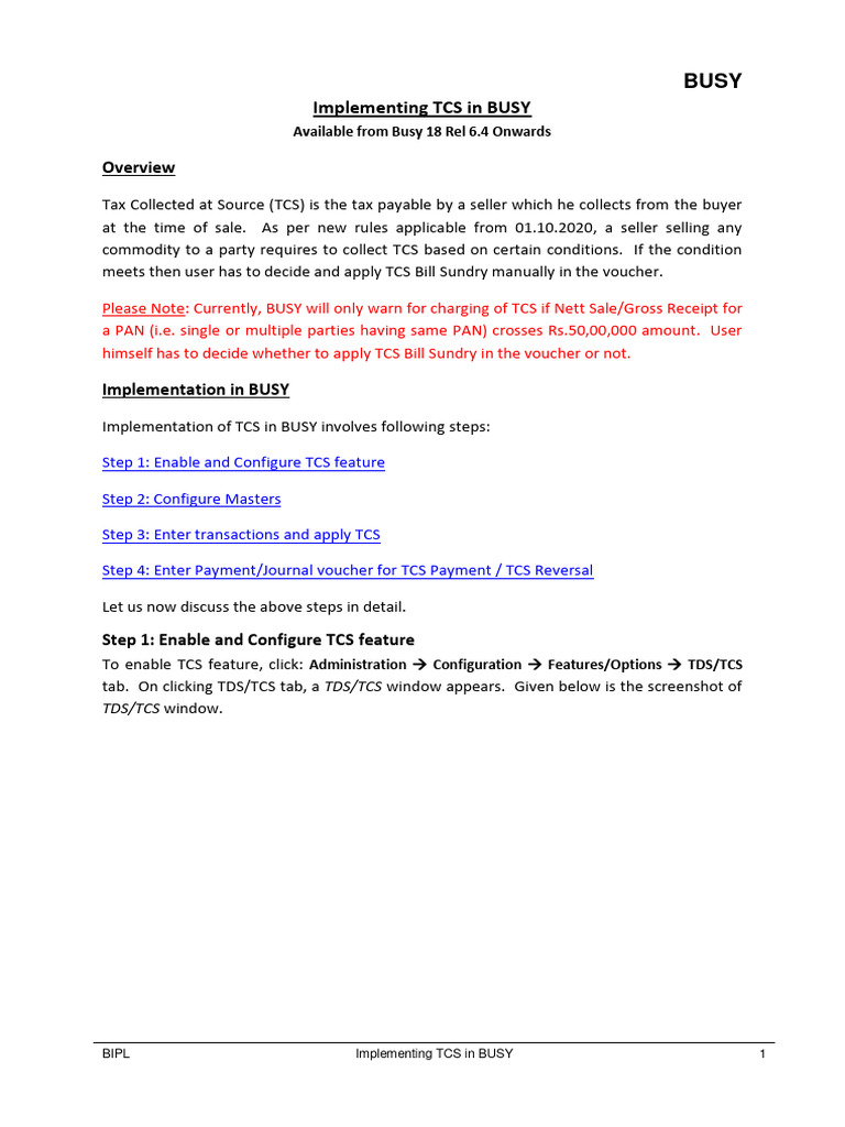Implementing TCS On Receipts in BUSY | PDF | Cheque | Receipt