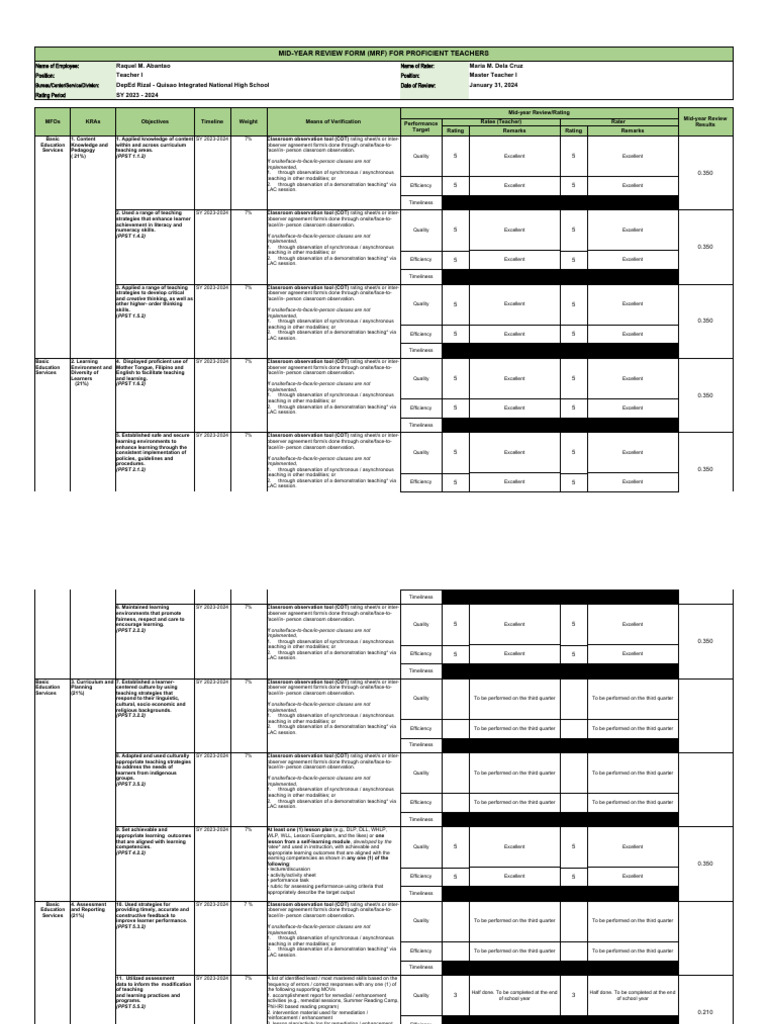 Accomplished Midyear Review Form 23 24 - Proficient Teachers | PDF ...