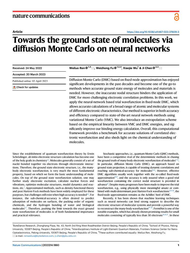 W 10480 Towards The Ground State Of Molecules Via Diffusion Monte Carlo On Neural Networks