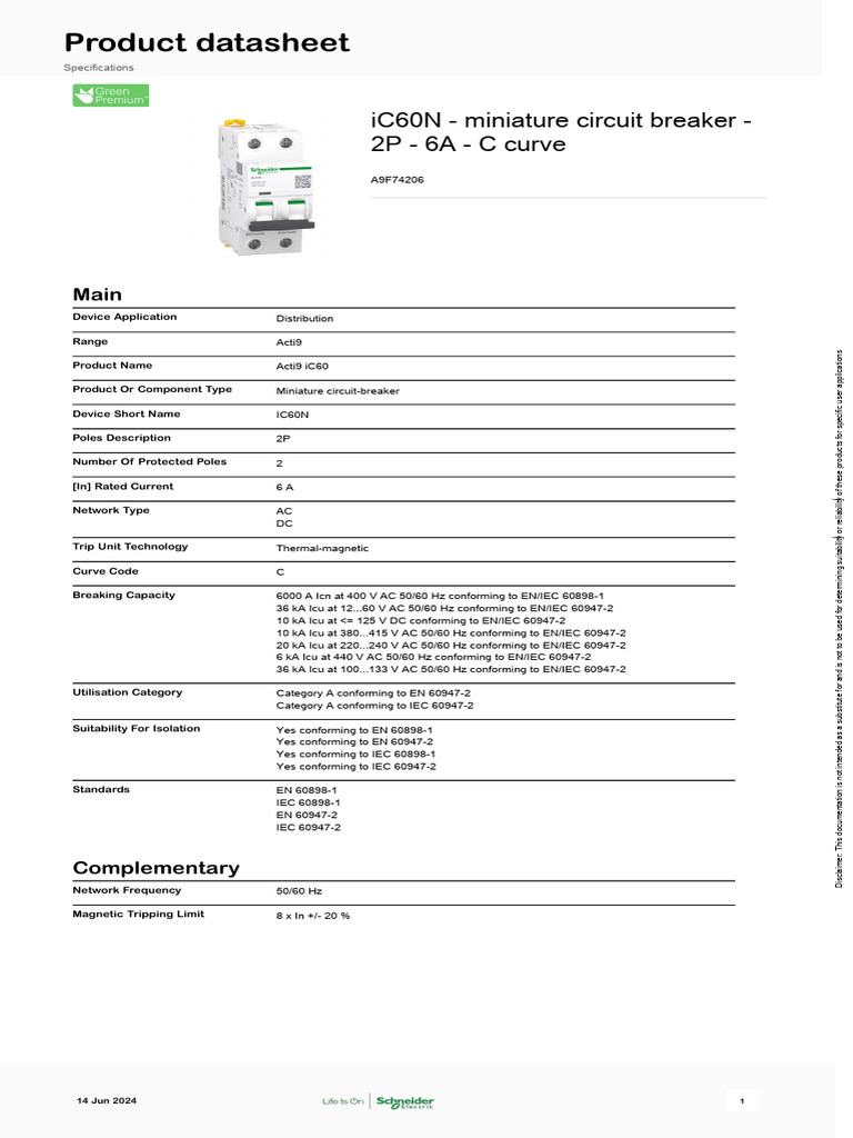 Schneider Electric - Acti-9-iC60 - A9F74206 | PDF | Power Engineering | Electrical Engineering