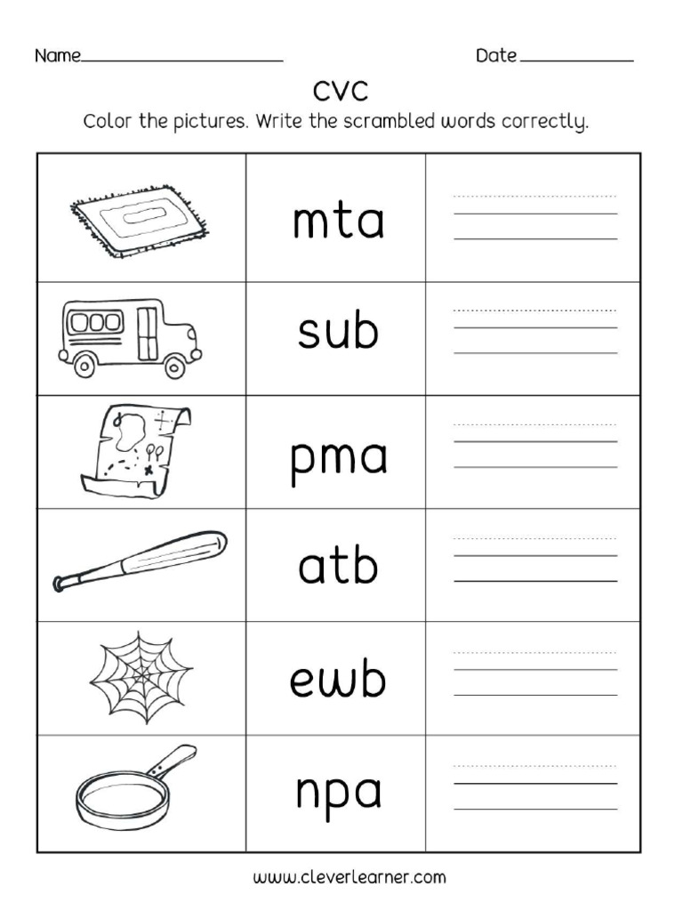 CVC Read and Write Scrambled Words Preschool Worksheet 2 | PDF