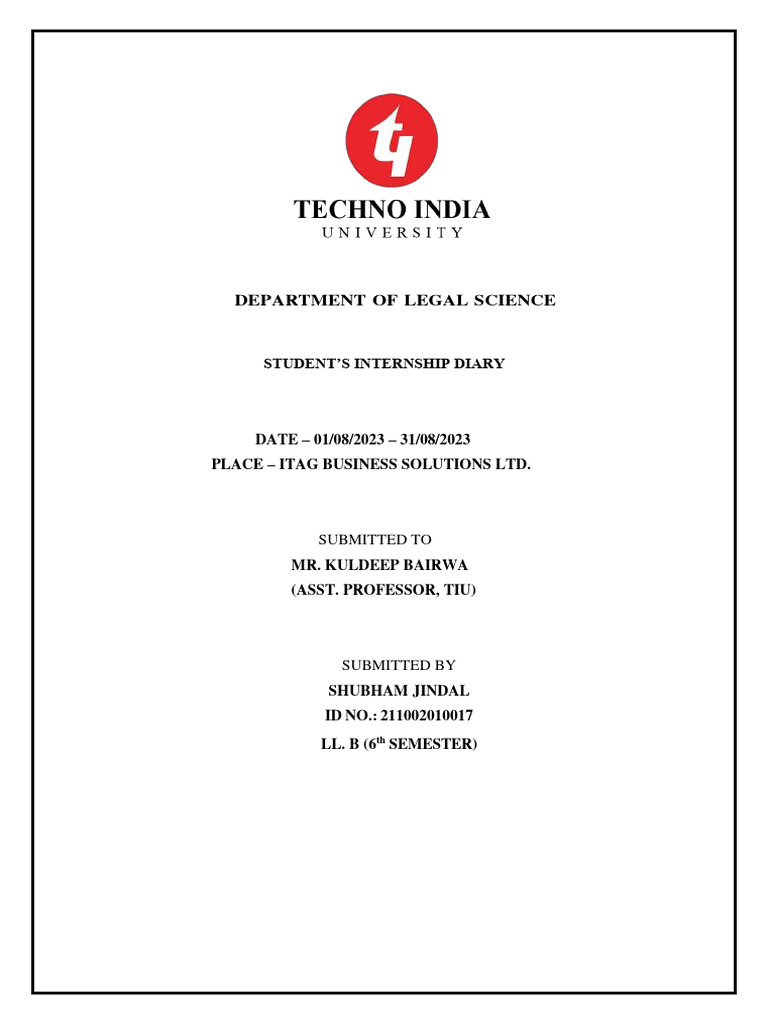 Internship Diary | Download Free PDF | Trademark | Intellectual Property