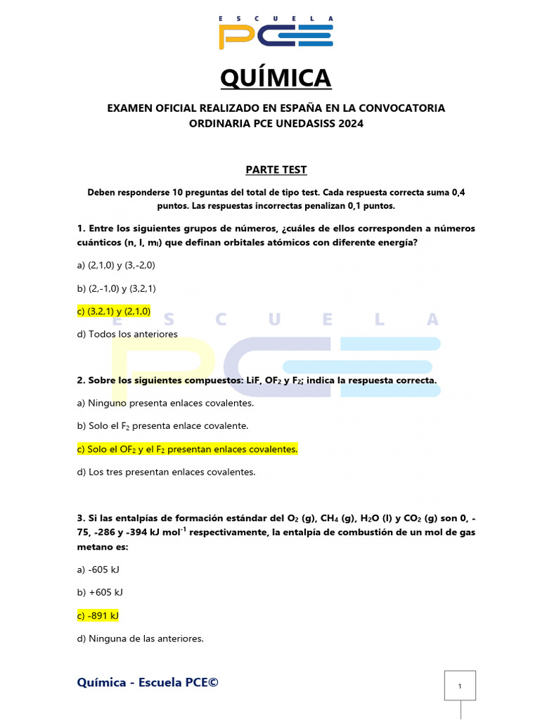 Resolución PCE Química 2024 | PDF | Física Aplicada e Interdisciplinaria | Ciencias fisicas