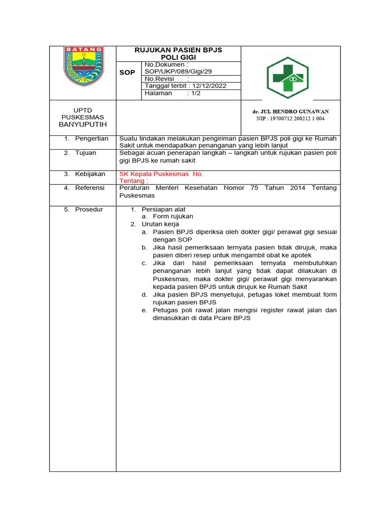 SOP Rujukan Pasien Bpjs | PDF | Sains & Matematika