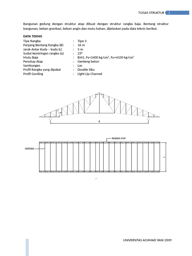 Tugas Perencanaan Rangka Atap Baja | PDF