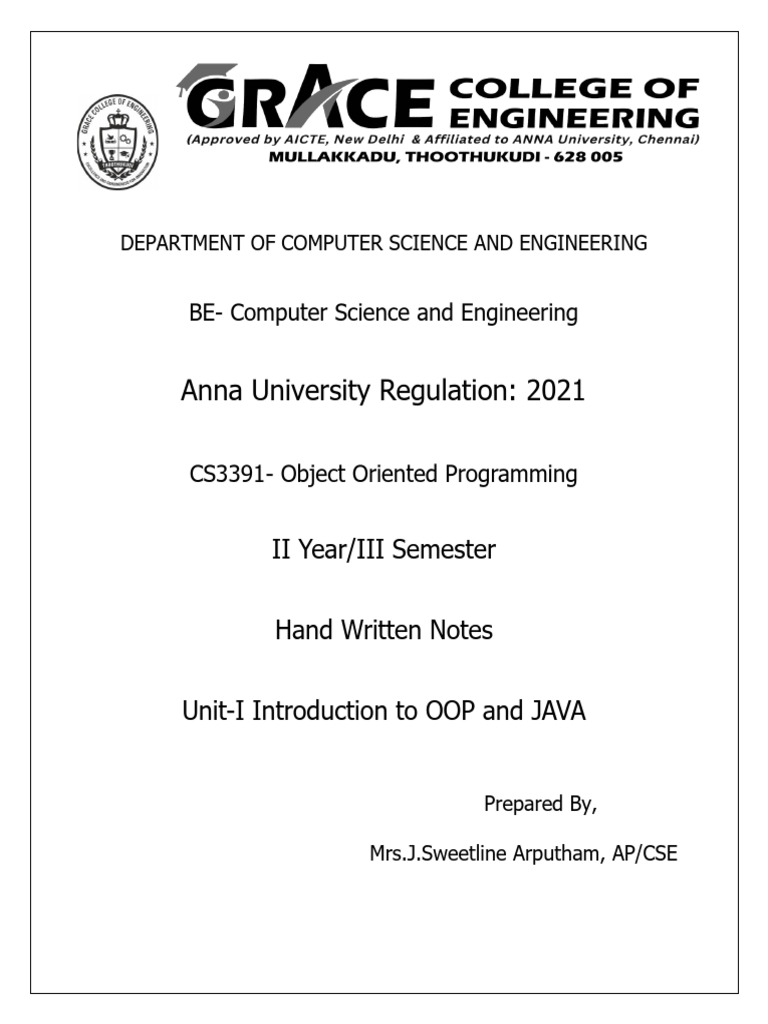 Iii - Cse - CS3391 - Oop - Unit 1 | PDF | Computing Iii - Cse - CS3391 - Oop - Unit 1 | PDF | Computing