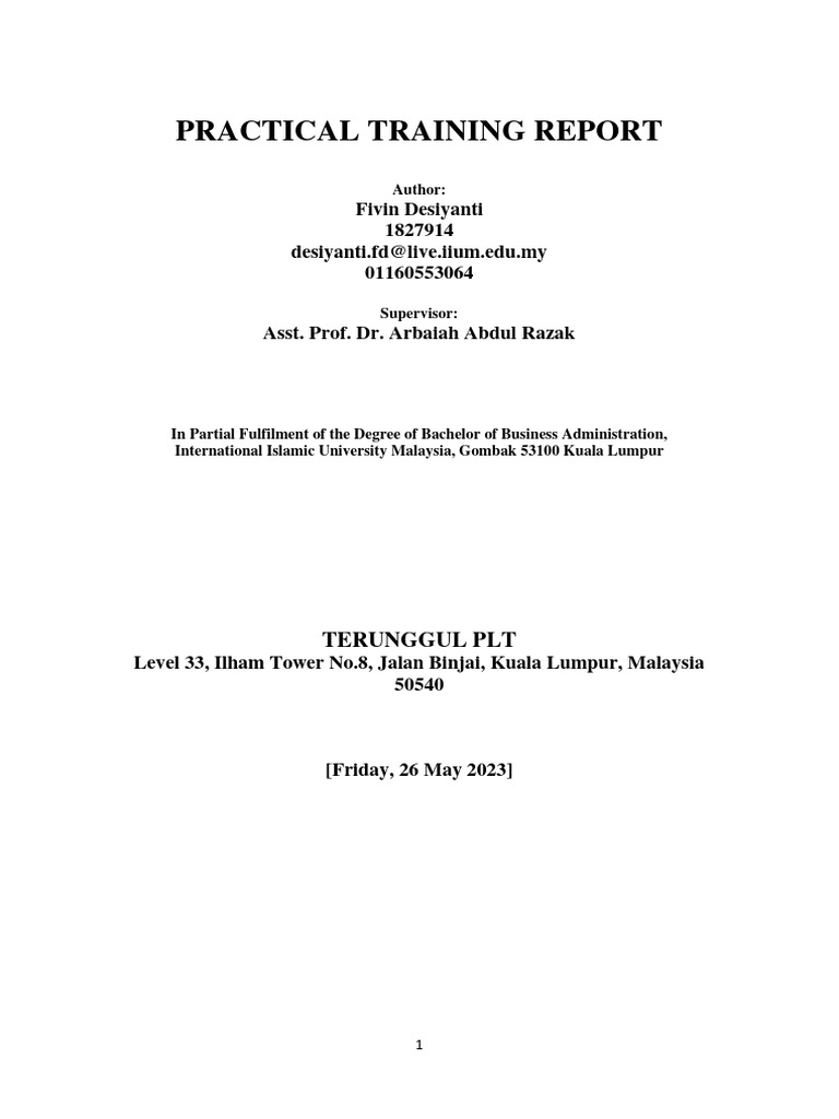 Sem 2 J 2022 2023 - Fivin Desiyanti Practical Training Report (Bba) | PDF | Limited Liability ...