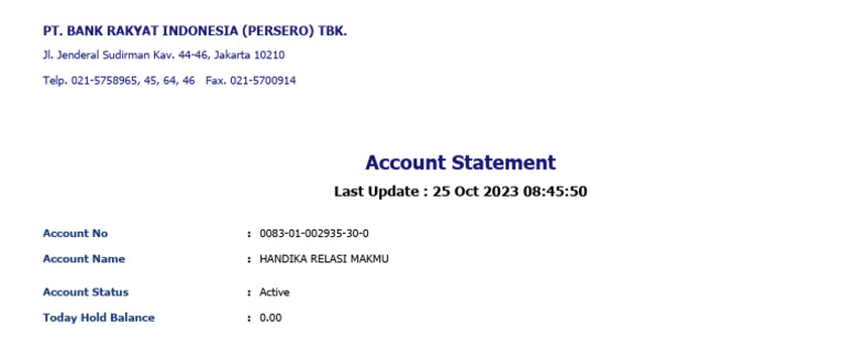 Active Account Statement BRI 2023 | PDF