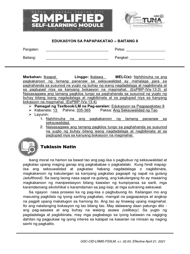 Esp 8 SSLM q4 Week 2 | PDF