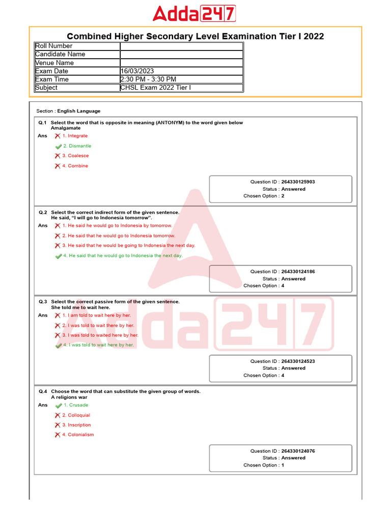 English Language Questions for CHSL Exam 2022 | PDF | Question | Reptile