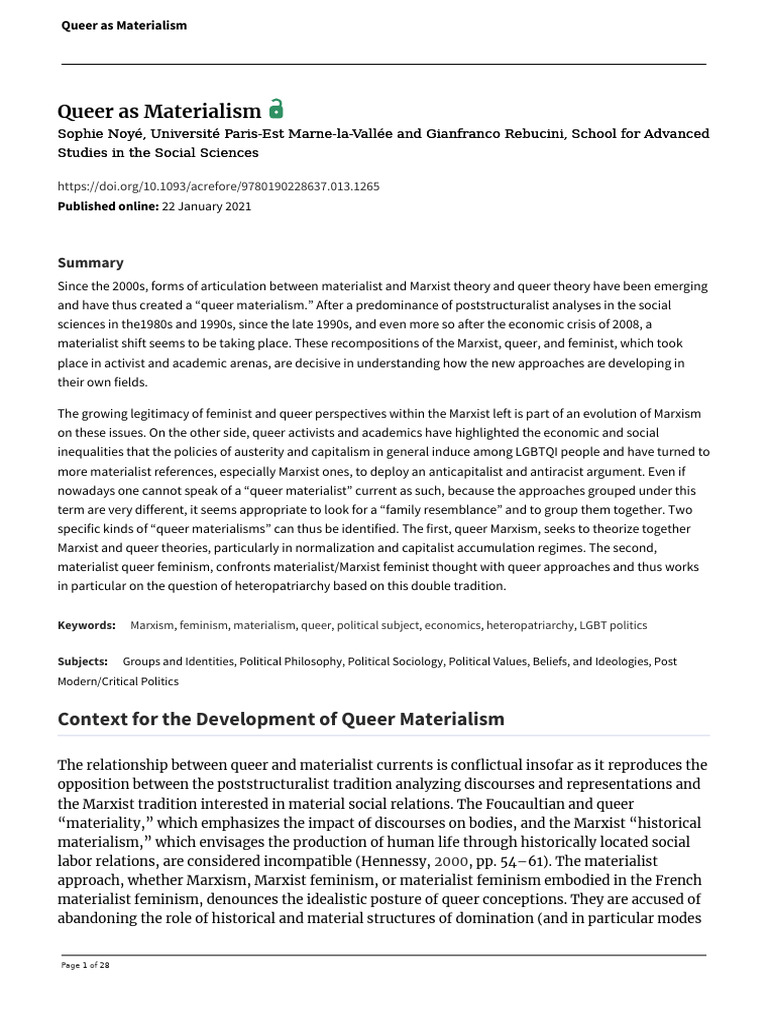 Queer As Materialism | PDF | Marxism | Feminism