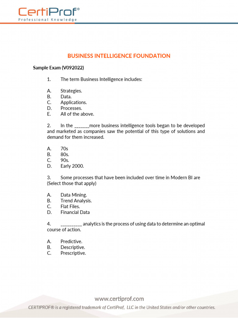 Business Intelligence Foundations Exam | PDF | Business Intelligence ...
