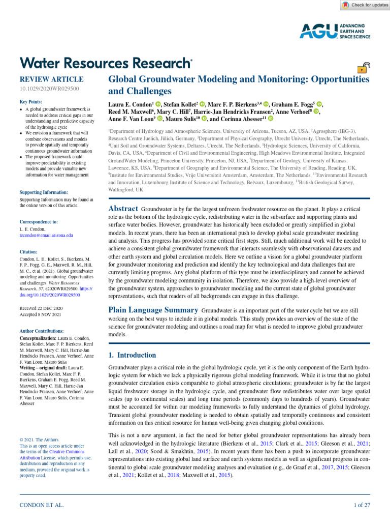 Water Resources Research - 2021 - Condon - Global Groundwater Modeling ...
