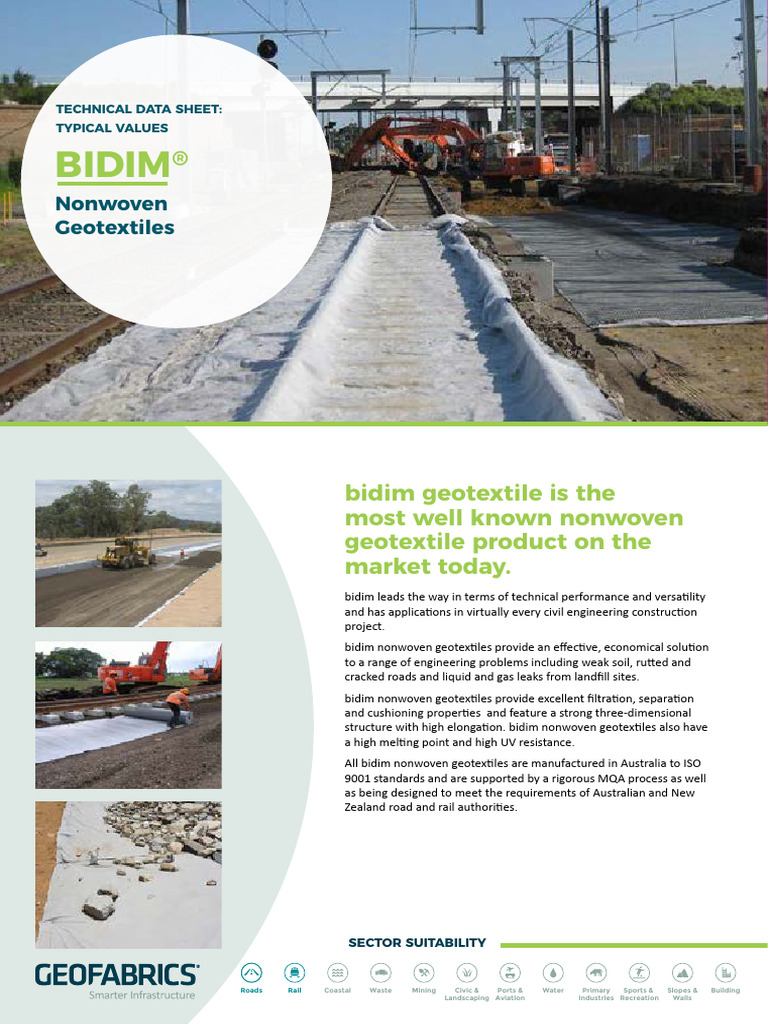 Technical Data Sheets of BIDIM GEOTEXTILES | PDF | Nonwoven Fabric ...