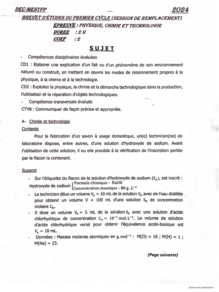 PCT BEPC 2024 Remplacement | PDF