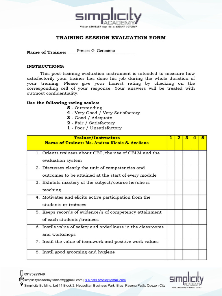 Training Session Evaluation Form | PDF | Learning | Cognitive Science