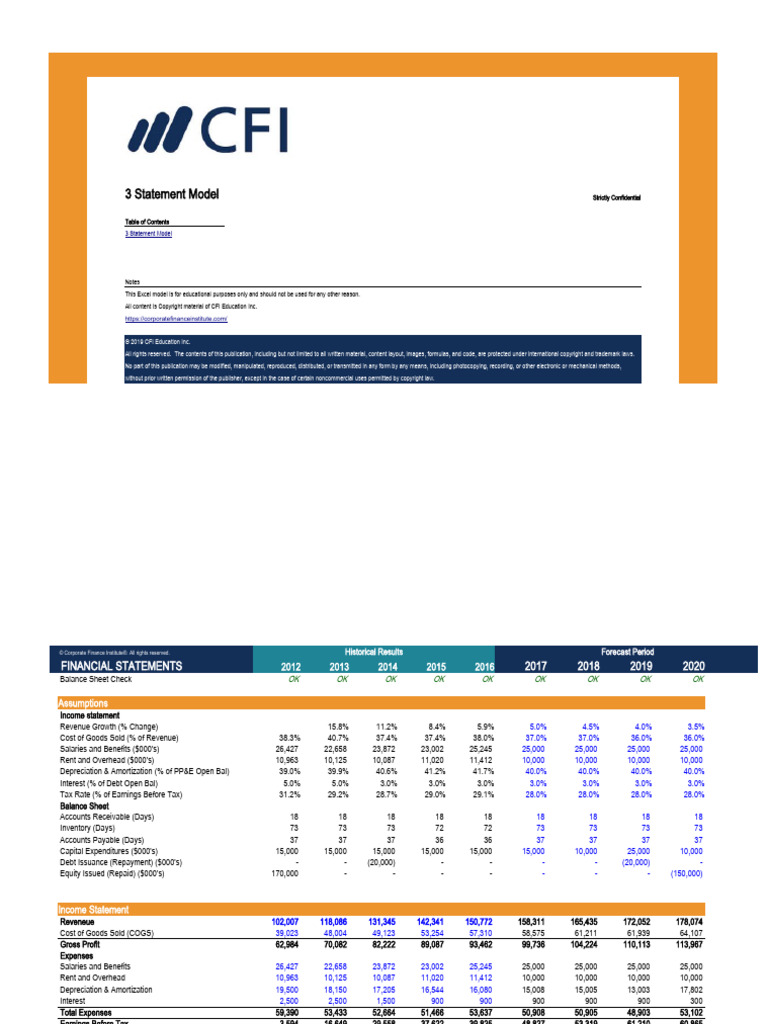 CFI 3 Statement Model Complete 1 | PDF | Equity (Finance) | Expense