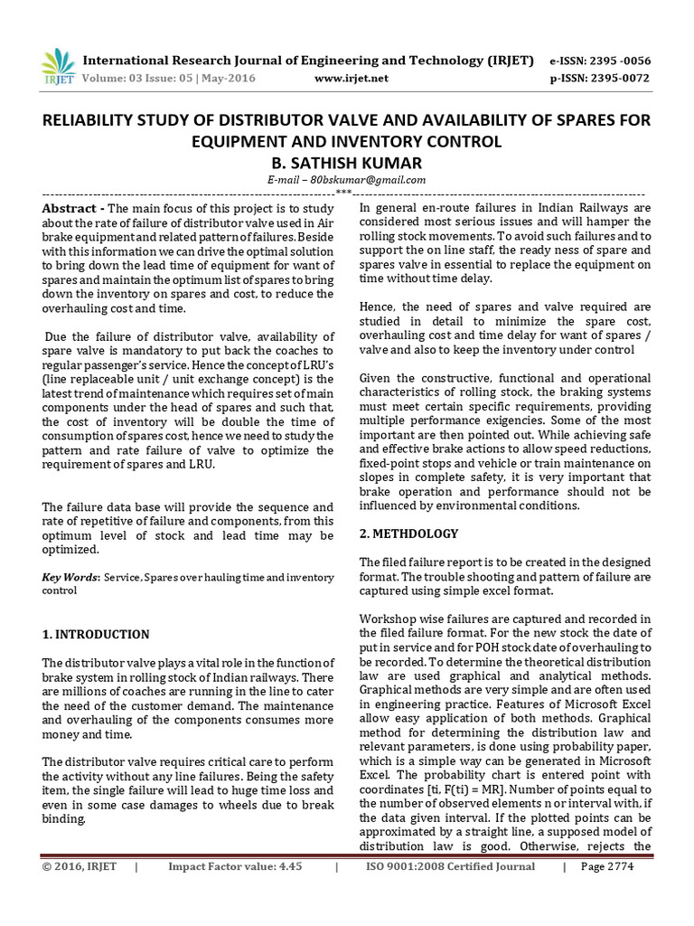 Reliability Study of Distributor Valve A | PDF | Reliability Engineering | Applied Mathematics