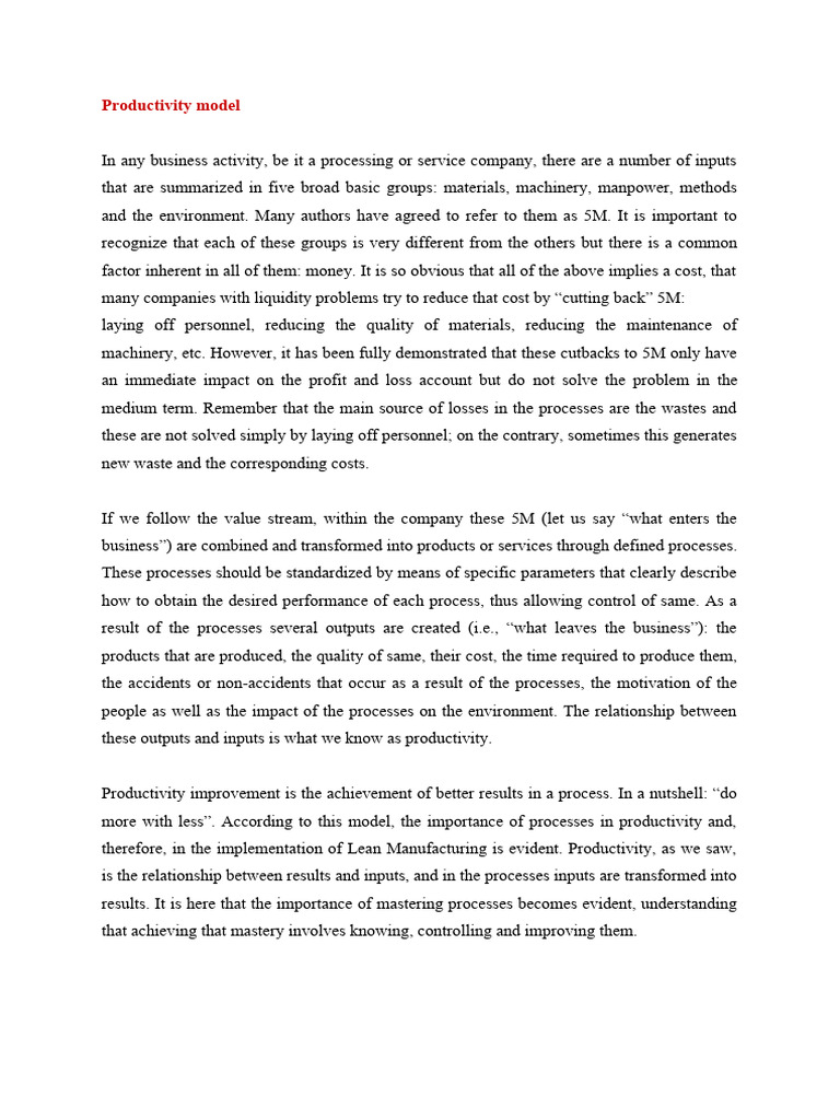 Productivity Model | Download Free PDF | Incentive | Motivation
