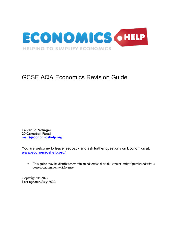 GCSE Economics Help Revision Guide | PDF | Demand | Price Elasticity Of ...