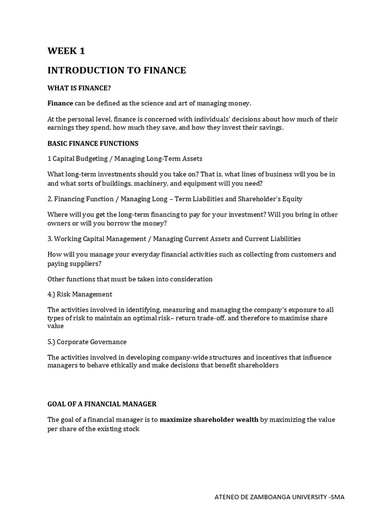 1 Introduction To Finance | PDF | Investing | Stocks