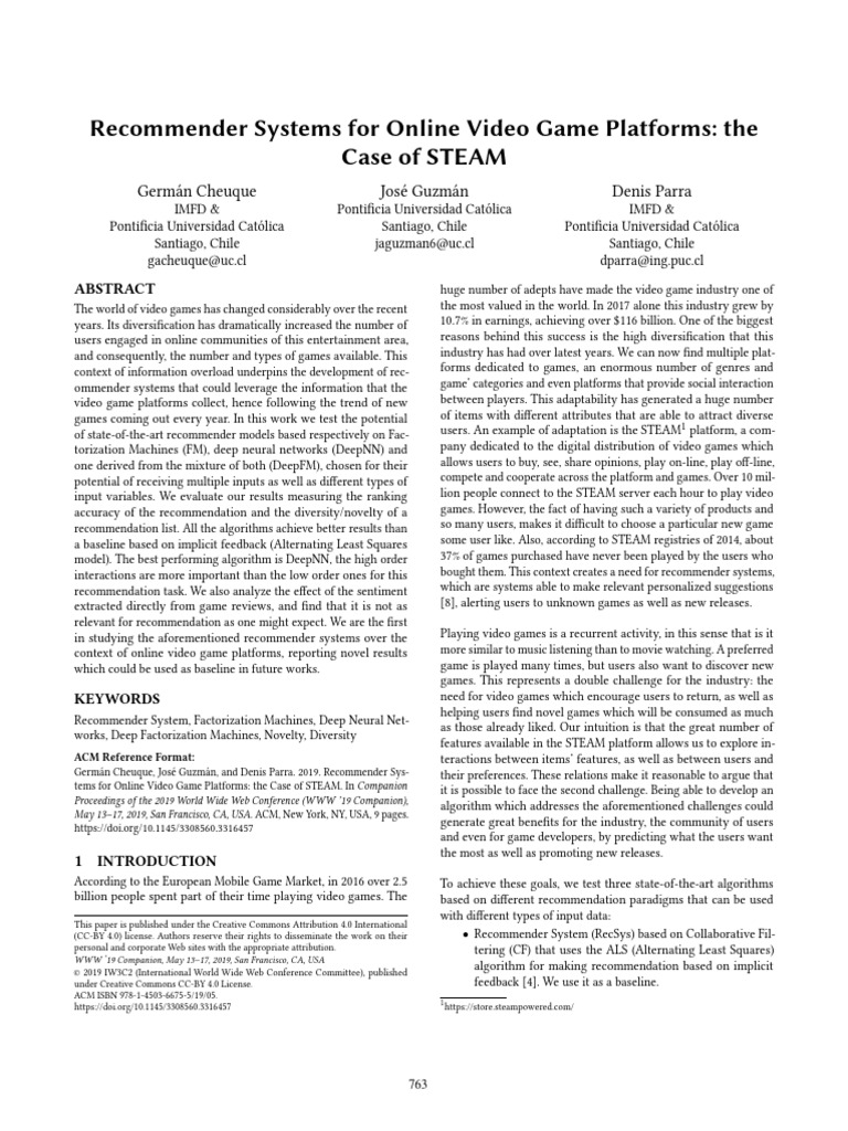 Recommender Systems For Online Video Game Platforms: The Case of STEAM ...
