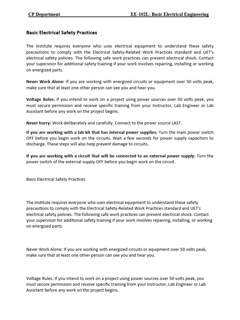 Basic Electrical Safety Practices | PDF | Power Supply | Rectifier