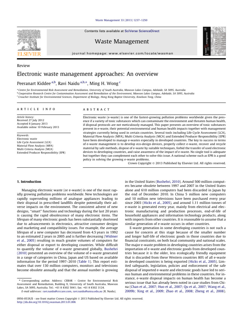 Electronic Waste Management Approaches A | PDF | Electronic Waste ...
