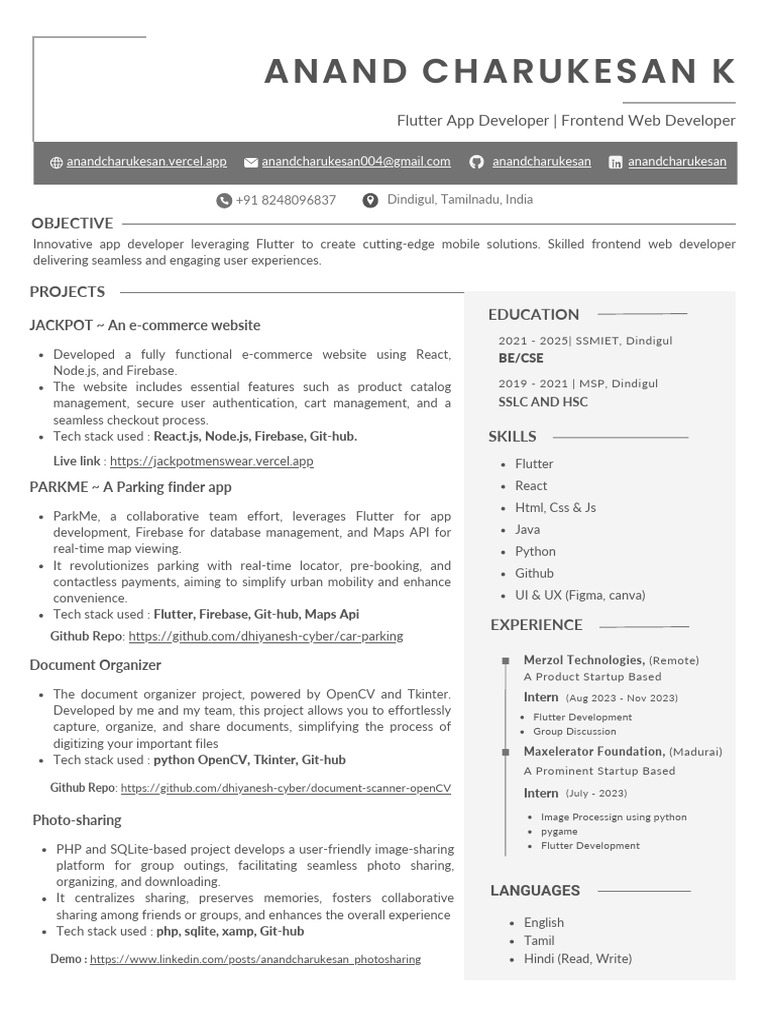 Anand Charukesan K - Resume | PDF | Mobile App | Websites Anand Charukesan K - Resume | PDF | Mobile App | Websites