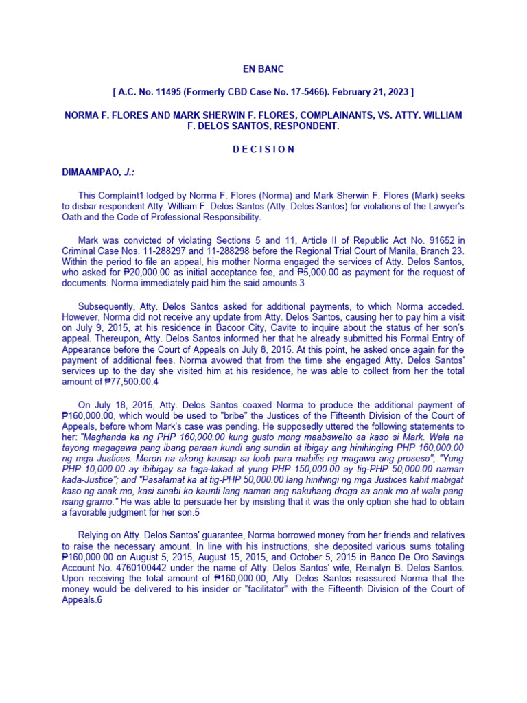 Norma F. Flores and Mark Sherwin F. Flores | PDF | Lawyer | Disbarment