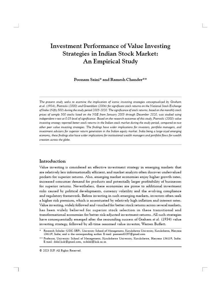 Investment Performance of Valu | PDF | Value Investing | Investing