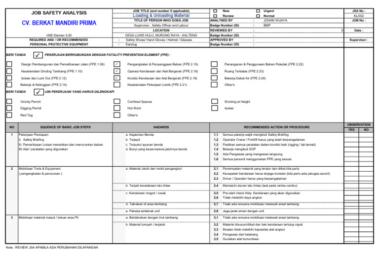 Jsa024 Loading Dan Unloading Material | PDF