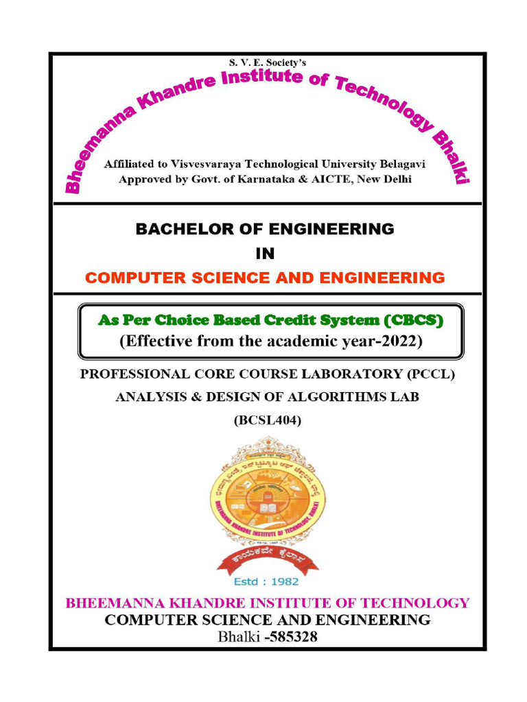 Analysis & Design of Algorithms Lab (BCSL404) | PDF Analysis & Design of Algorithms Lab (BCSL404) | PDF