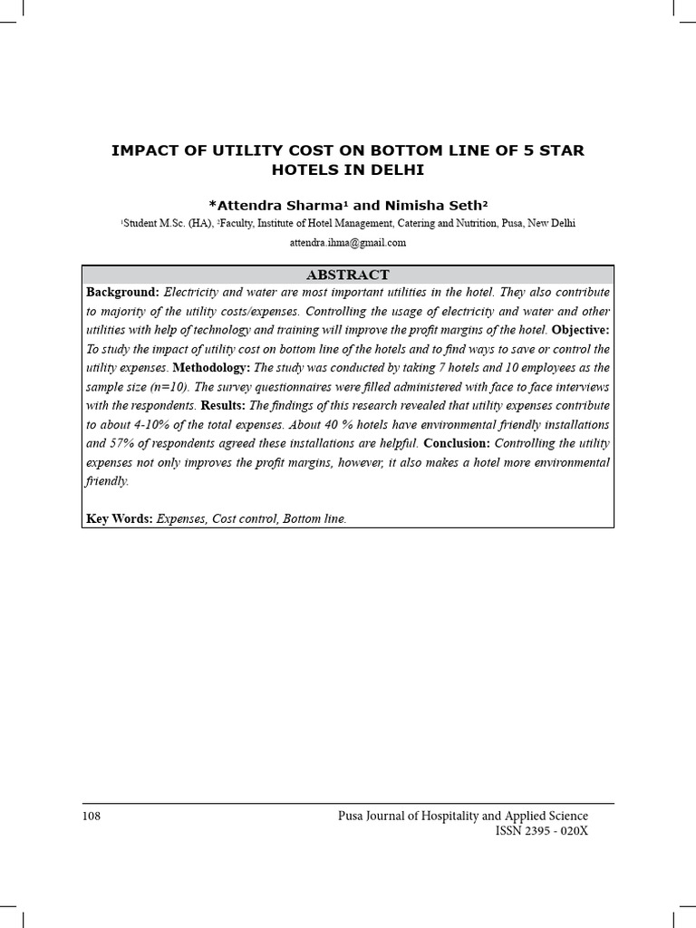 Impact of Utility Cost On Bottom Line of 5 Star Hotels in Delhi ...