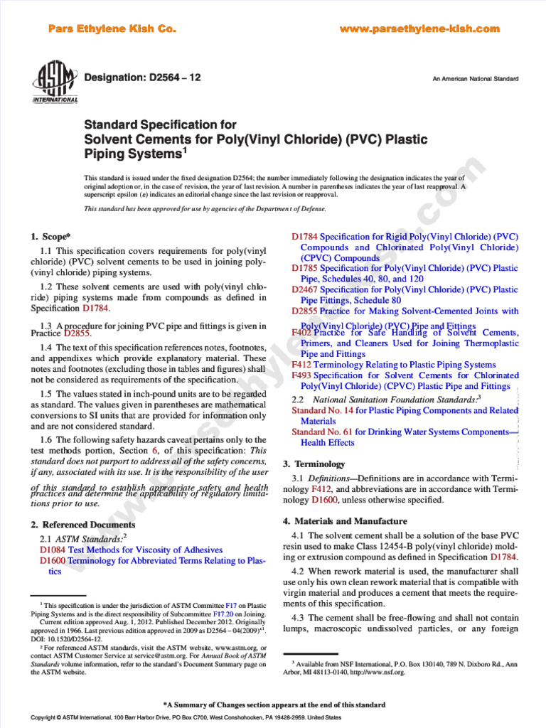 ASTM D2564-12 Lem PVC | PDF | Polyvinyl Chloride | Tetrahydrofuran