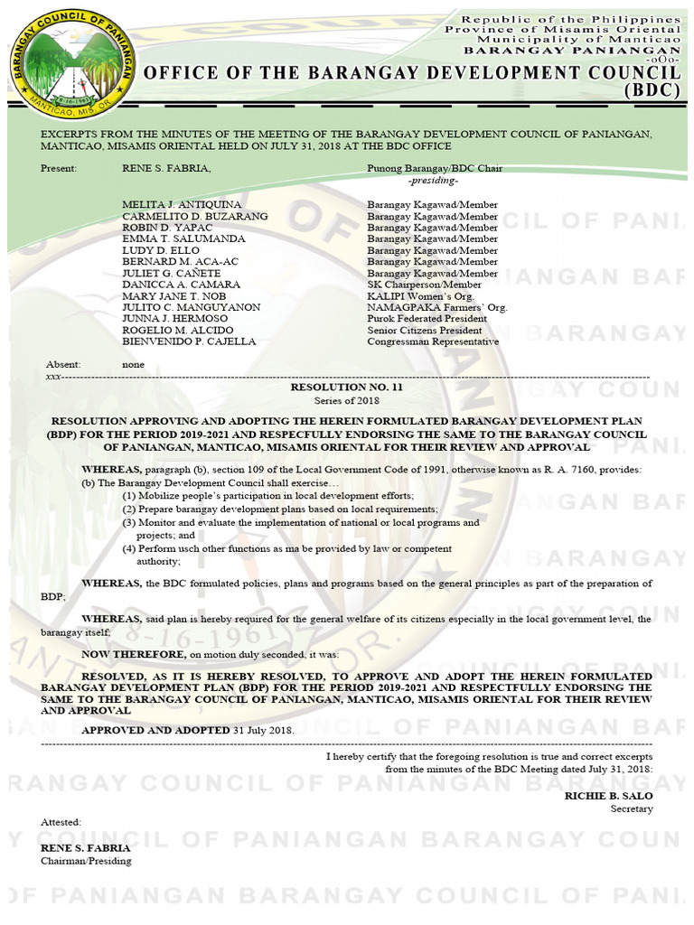 BDC Reso Approving BDP To SB | PDF | Government