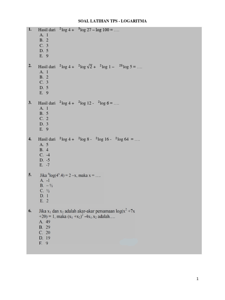 Soal Latihan Logaritma dan Jawabannya | PDF