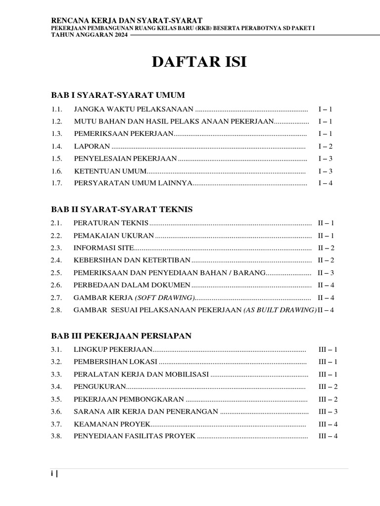 RKS Pembangunan Ruang Kelas Baru RKB Beserta Perabotnya SD Paket I SD N 5 | PDF