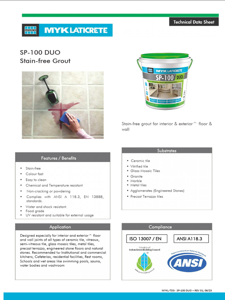 Mykl TDS SP 100-Duo - Rev-01 06 23 | PDF | Tile | Materials