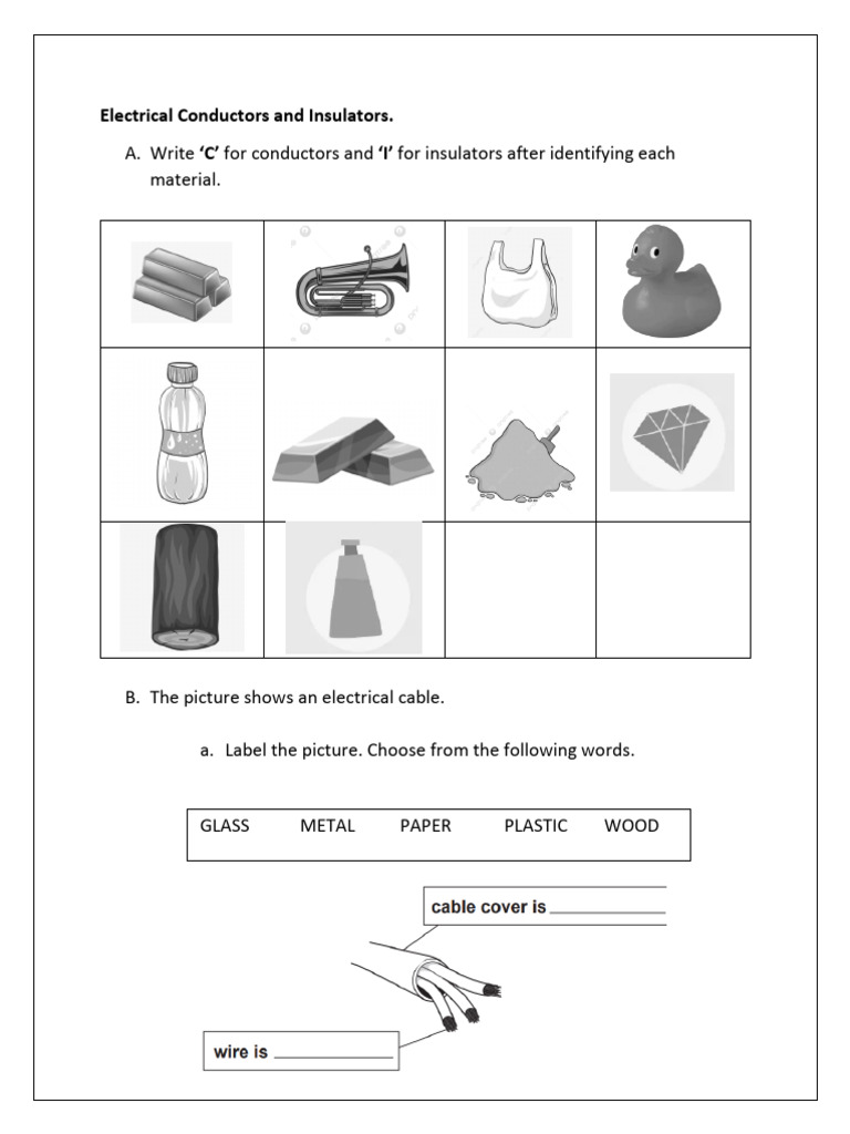 Electrical Conductors and Insulators Worksheet | PDF | Insulator ...