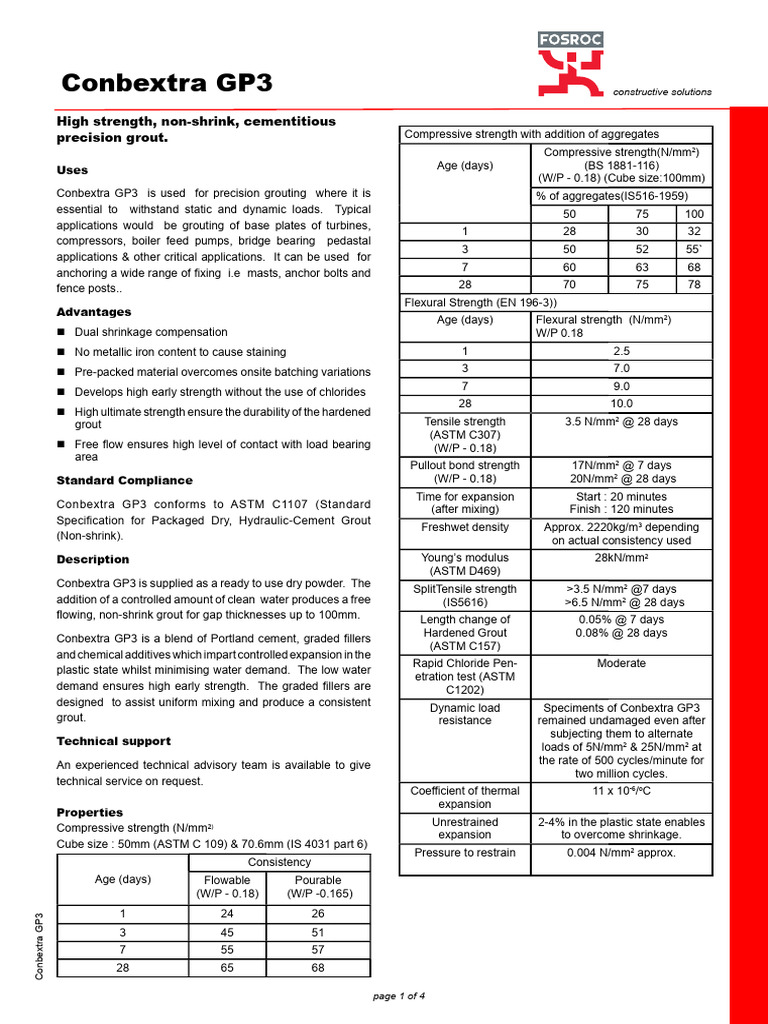 Fosroc TDS - Conbextra-GP3 - India | PDF | Concrete | Cement