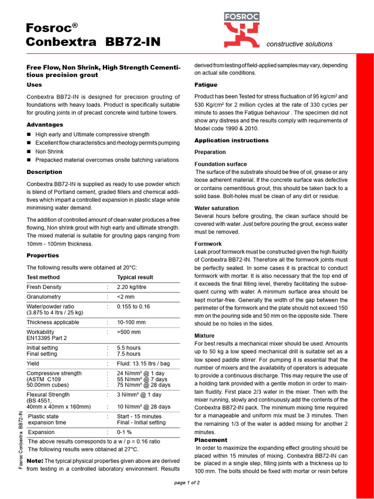 Fosroc TDS-Conbextra-BB72IN-India2 | PDF | Concrete | Cement