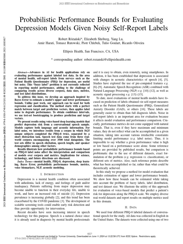 Probabilistic Performance Bounds For Evaluating Depression Models Given ... Probabilistic Performance Bounds For Evaluating Depression Models Given ...