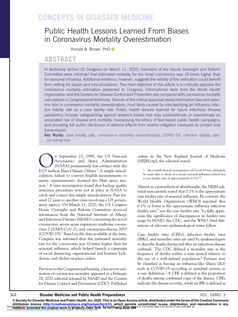 Brown - 2020 - Public Health Lessons Learned From Biases in Coron | PDF ... Brown - 2020 - Public Health Lessons Learned From Biases in Coron | PDF ...