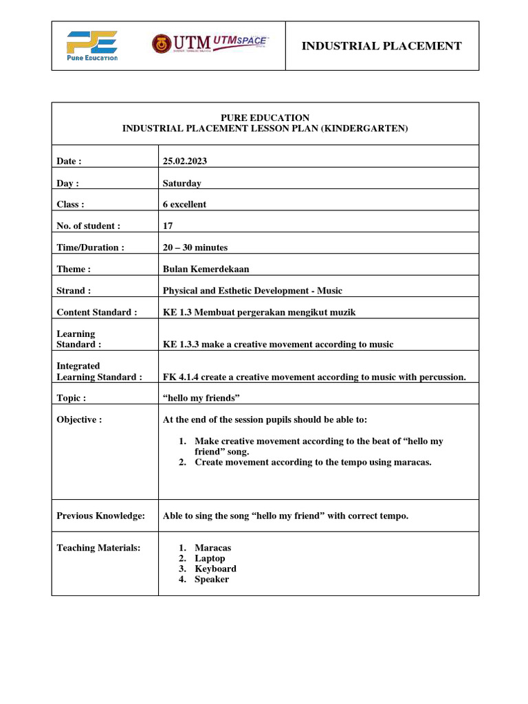 Example of LESSON PLAN | PDF