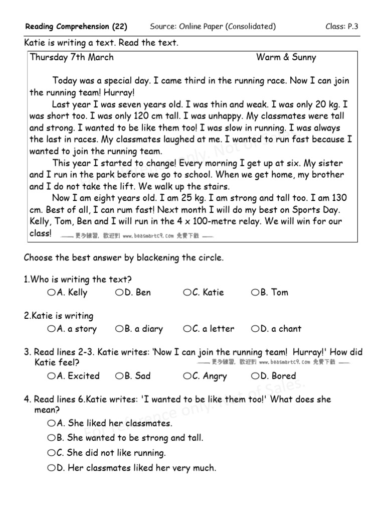 22-27 P3 Reading Comprehension | PDF