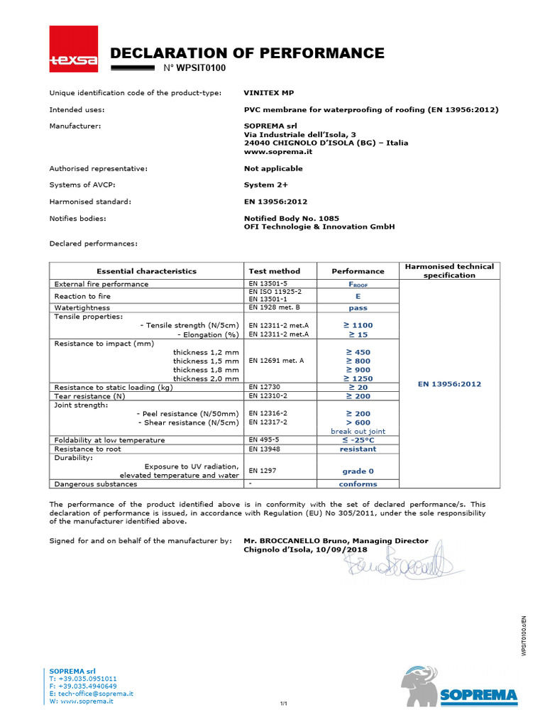 Dop Wpsit0100cen Vinitex MP 2 | PDF | Building Engineering | Materials