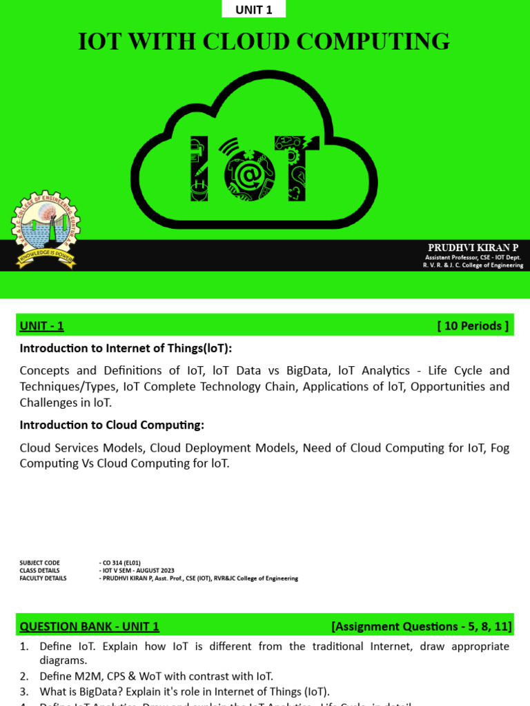 IoT With Cloud Computing - Unit 1 | PDF | Internet Of Things | Big Data