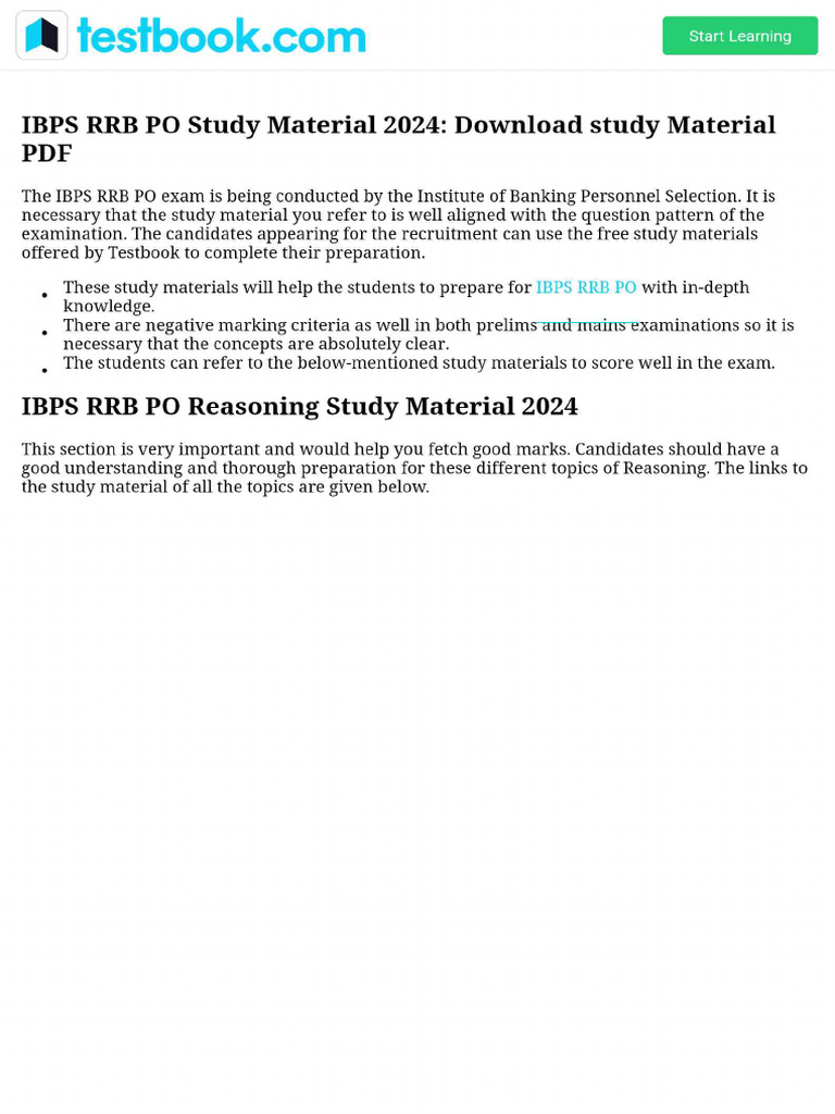 IBPS RRB PO Study Material 2024 - Download Study Material PDF | PDF