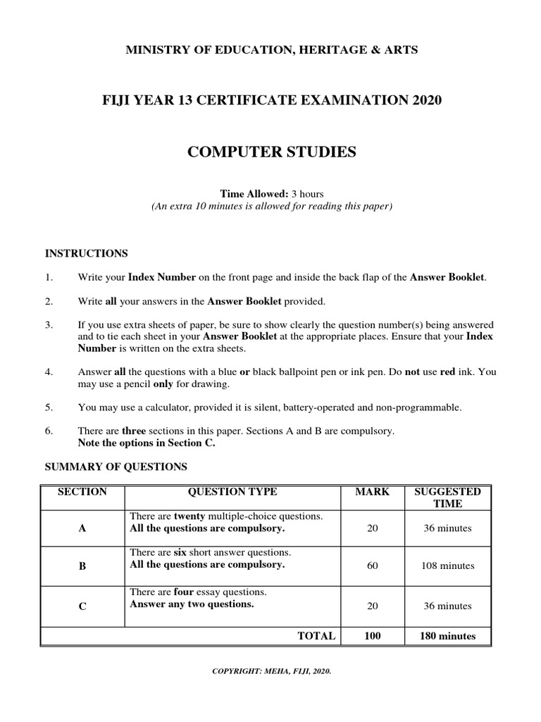 FY13CEComputerStudies QP 2020 | PDF | Computer Network | World Wide Web